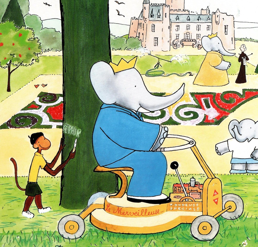 Babar the Elephant Original Large Art Print – Babar's Family - Vintage ...