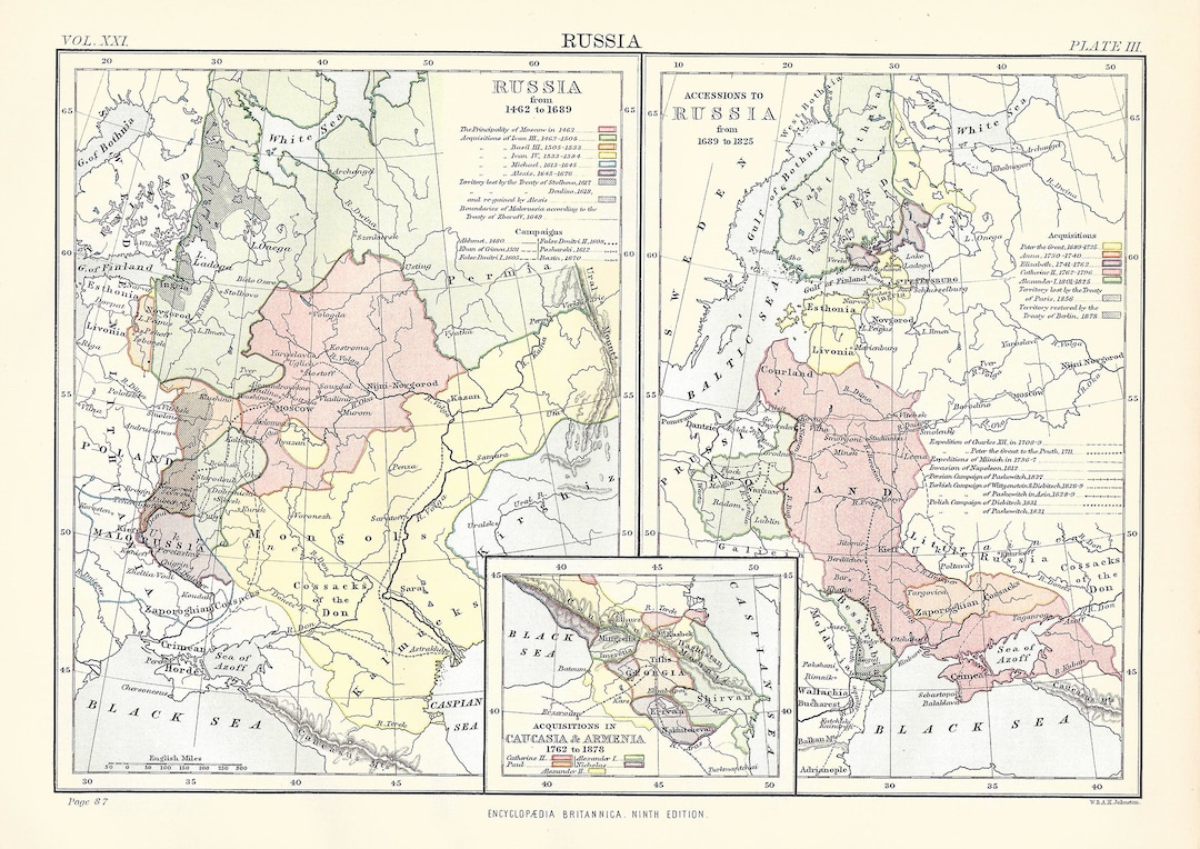 Antique Map RUSSIA 1462-1878 From 9th Edition Encyclopaedia Britannica ...