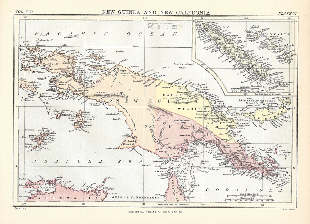 Antique Map NEW CALEDONIA & New Guinea From 9th Edition Encyclopaedia ...