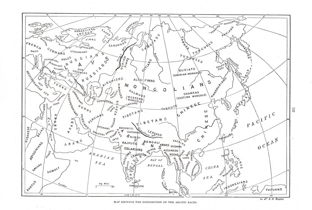 1910 Antique Map of Asiatic Races: Ethnology Anthropology Print - Etsy
