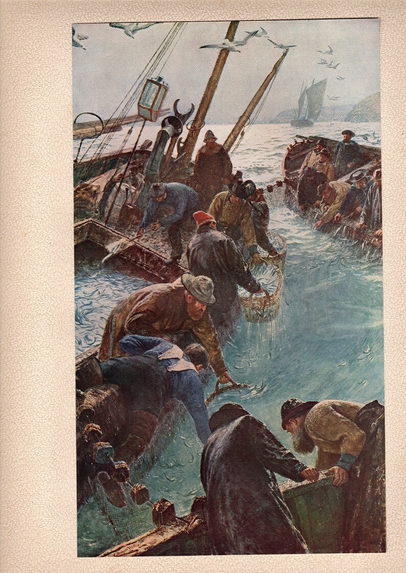 1910 "how We Caught the Pilchards" Antique Print by Charles Napier Hemy ...
