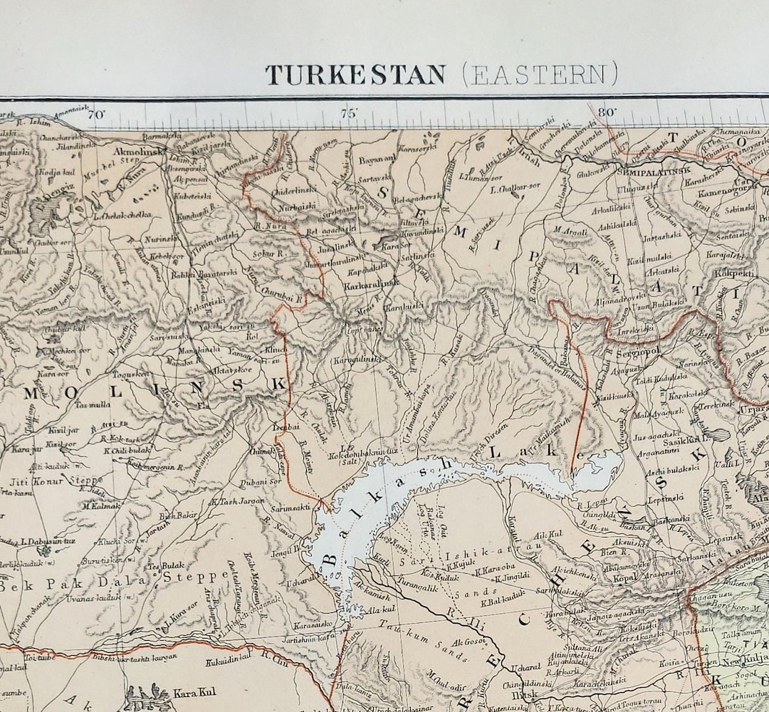 Antique TURKESTAN eastern Original 1889 Map Rare 19th Century Large Map ...