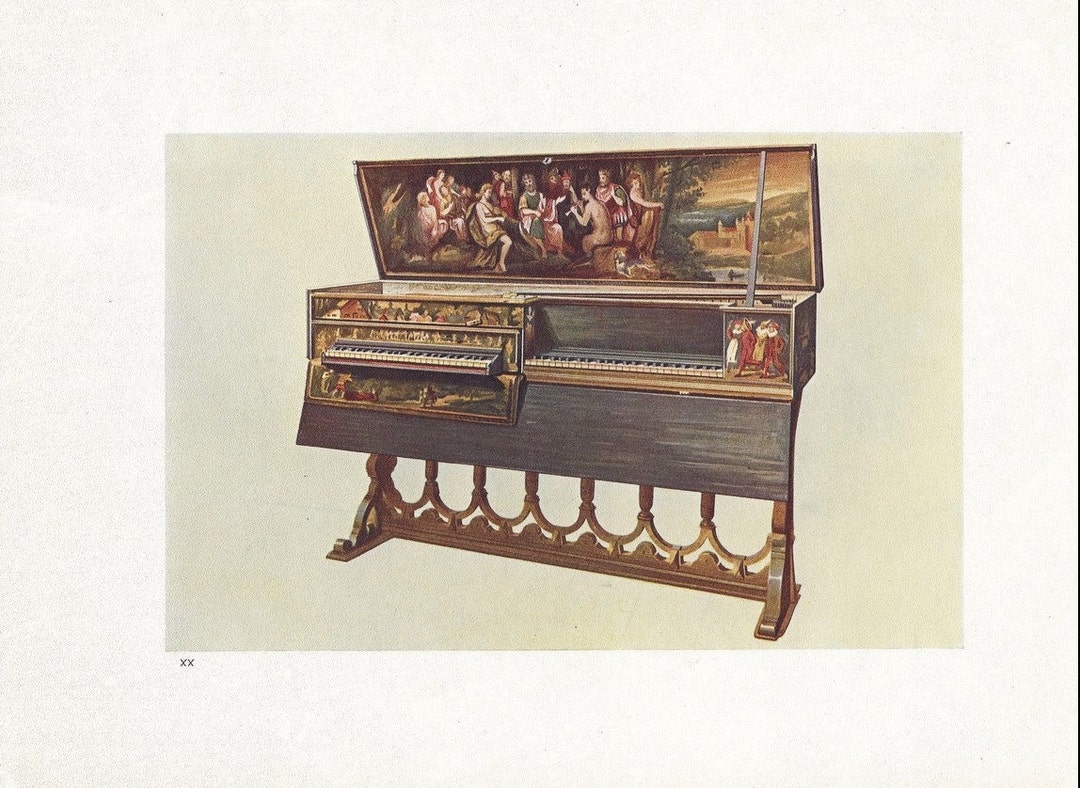 1921 Original Antique DOUBLE SPINET or VIRGINAL Print From musical ...