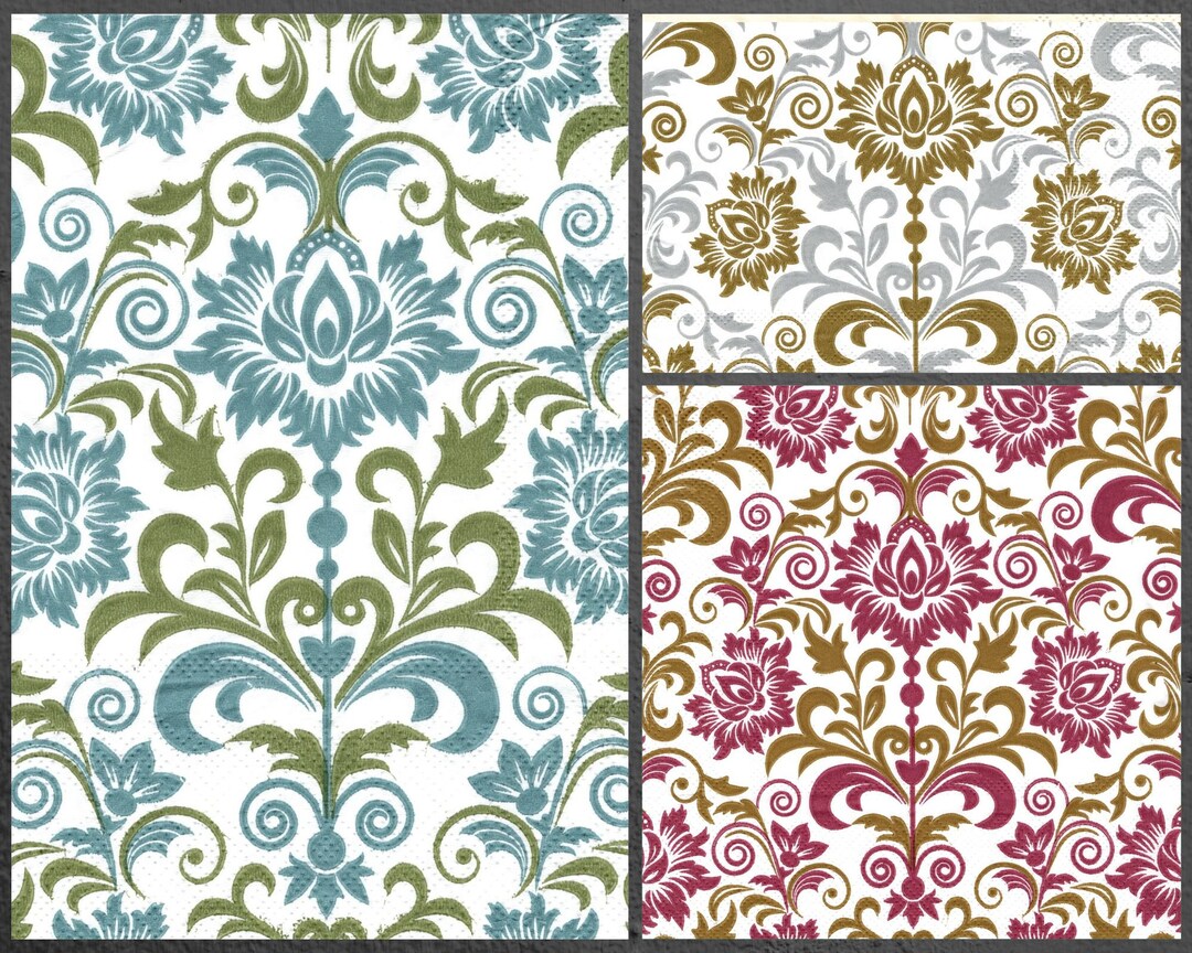 6 Paper Napkins / Serviettes DAMASK Pattern Decoupage, Scrapbooking ...