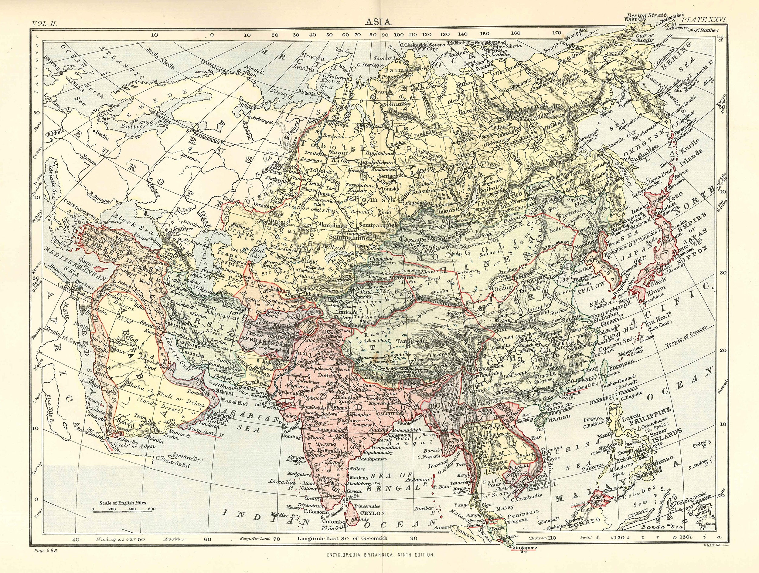 Antique Map ASIA From 9th Edition Encyclopaedia Britannica - Etsy UK