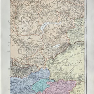 Antique TURKESTAN eastern Original 1889 Map Rare 19th Century Large Map ...