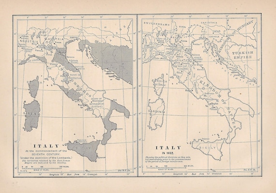Antique Map ITALY 7th Century From 1901 history for Ready - Etsy