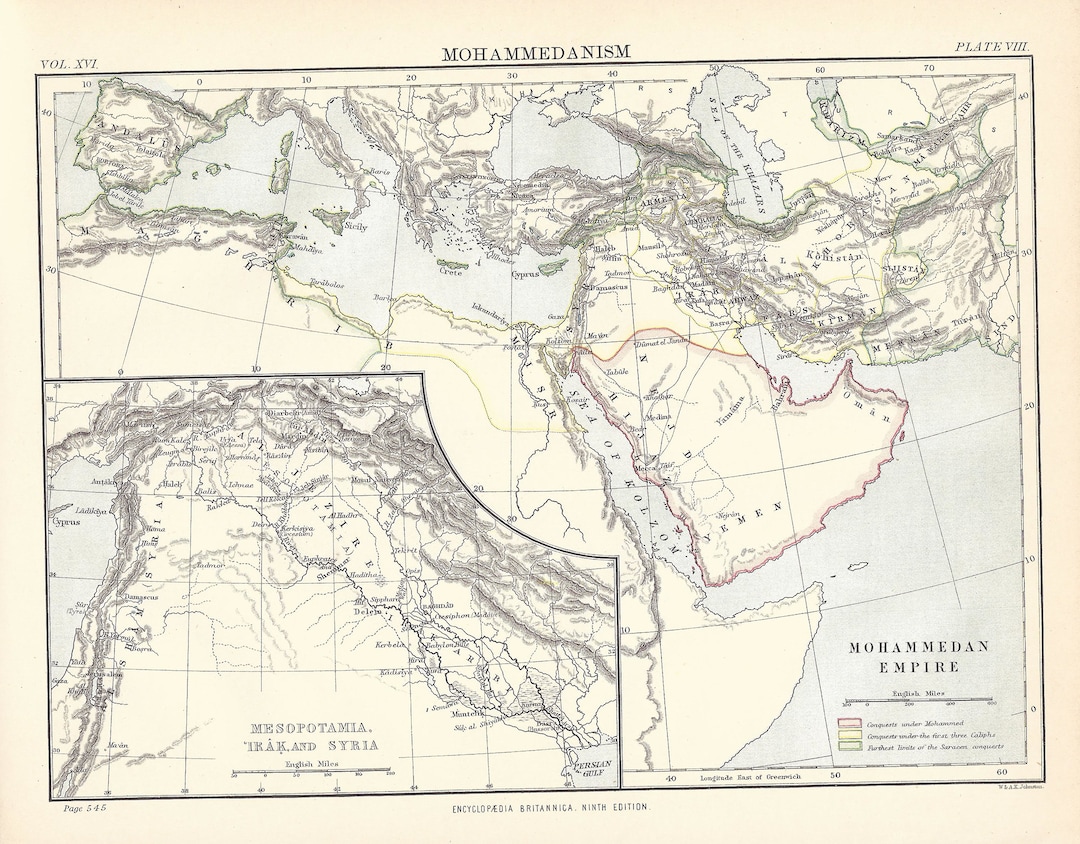 Antique Map MOHAMMEDANISM, MIDDLE EAST From 9th Edition Encyclopaedia ...