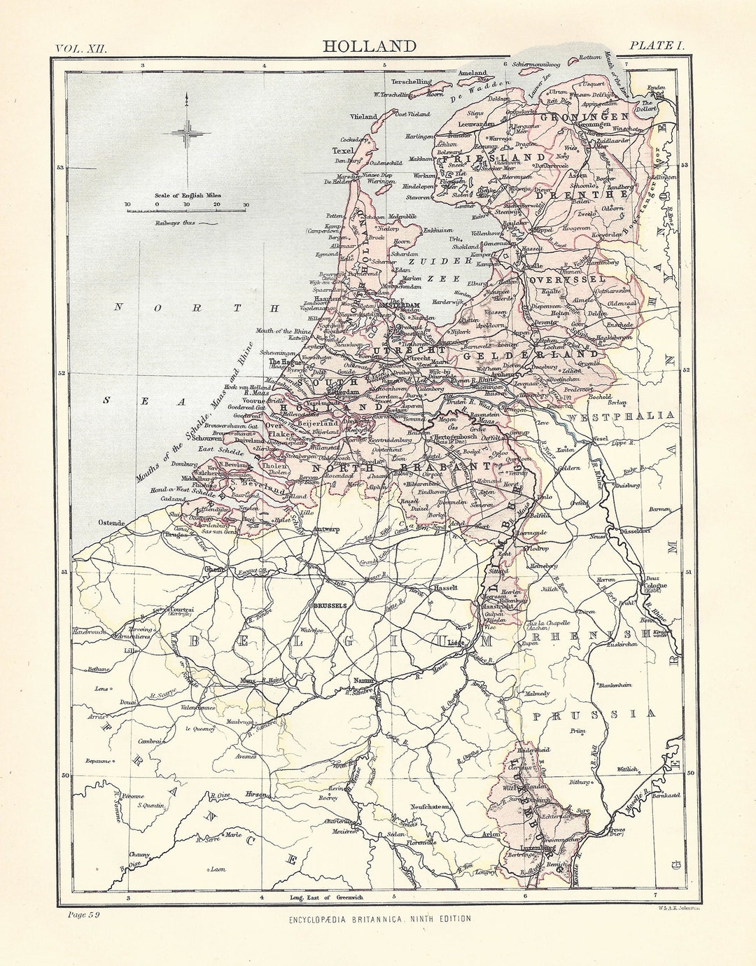 Antique Map HOLLAND (NETHERLANDS), Europe From 9th Edition ...