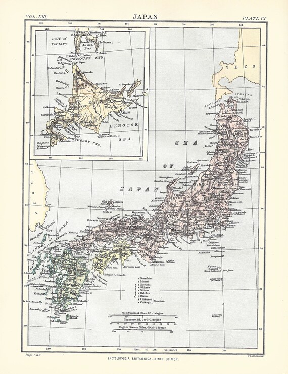 Antique Map JAPAN ASIA From 9th Edition Encyclopaedia | Etsy