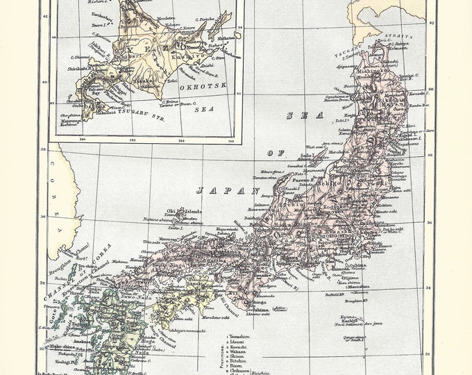 Antique Map JAPAN, ASIA From 9th Edition Encyclopaedia Britannica 1875 ...
