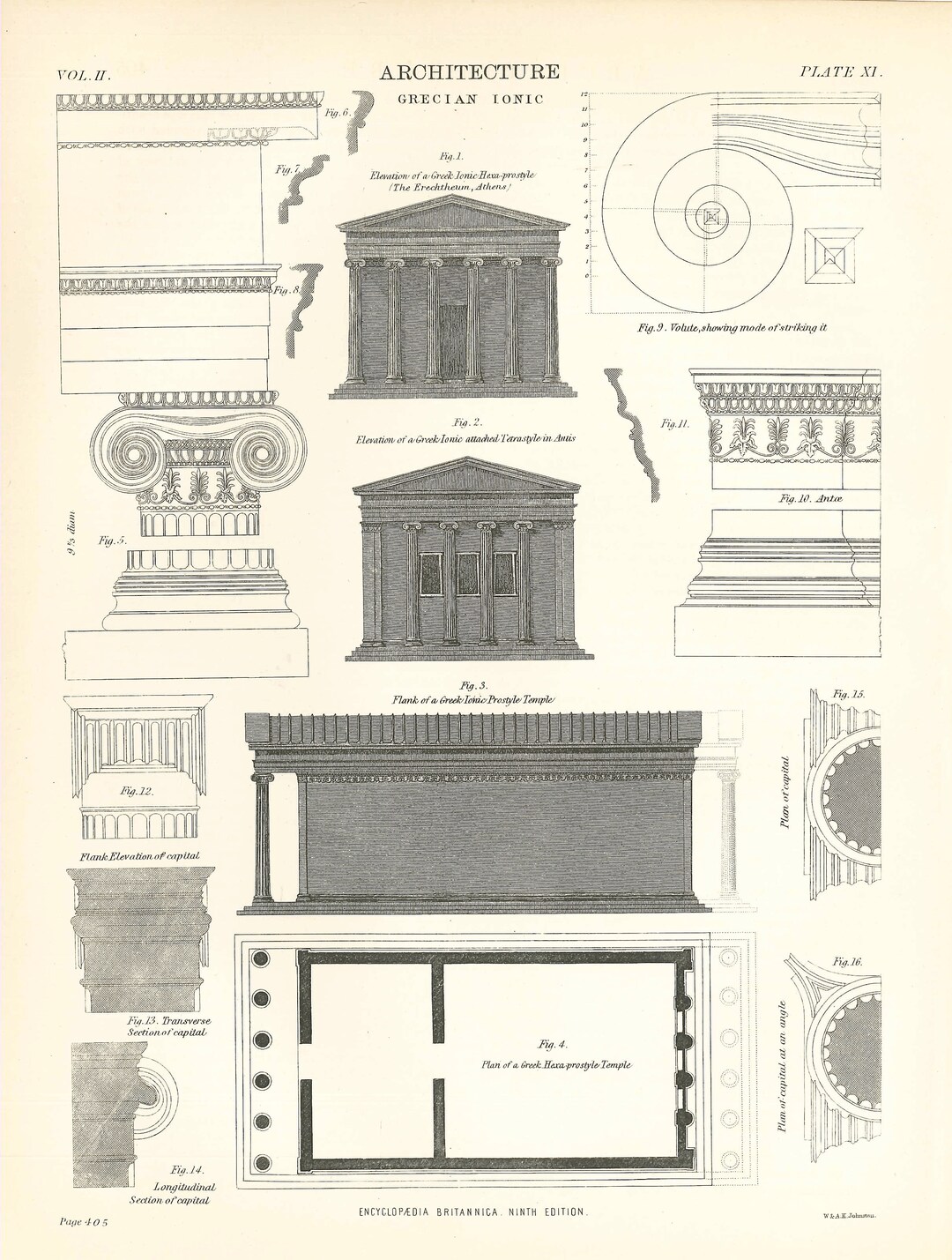 Antique ARCHITECTURE - GRECIAN IONIC Temples - Rare Print 1870s ...