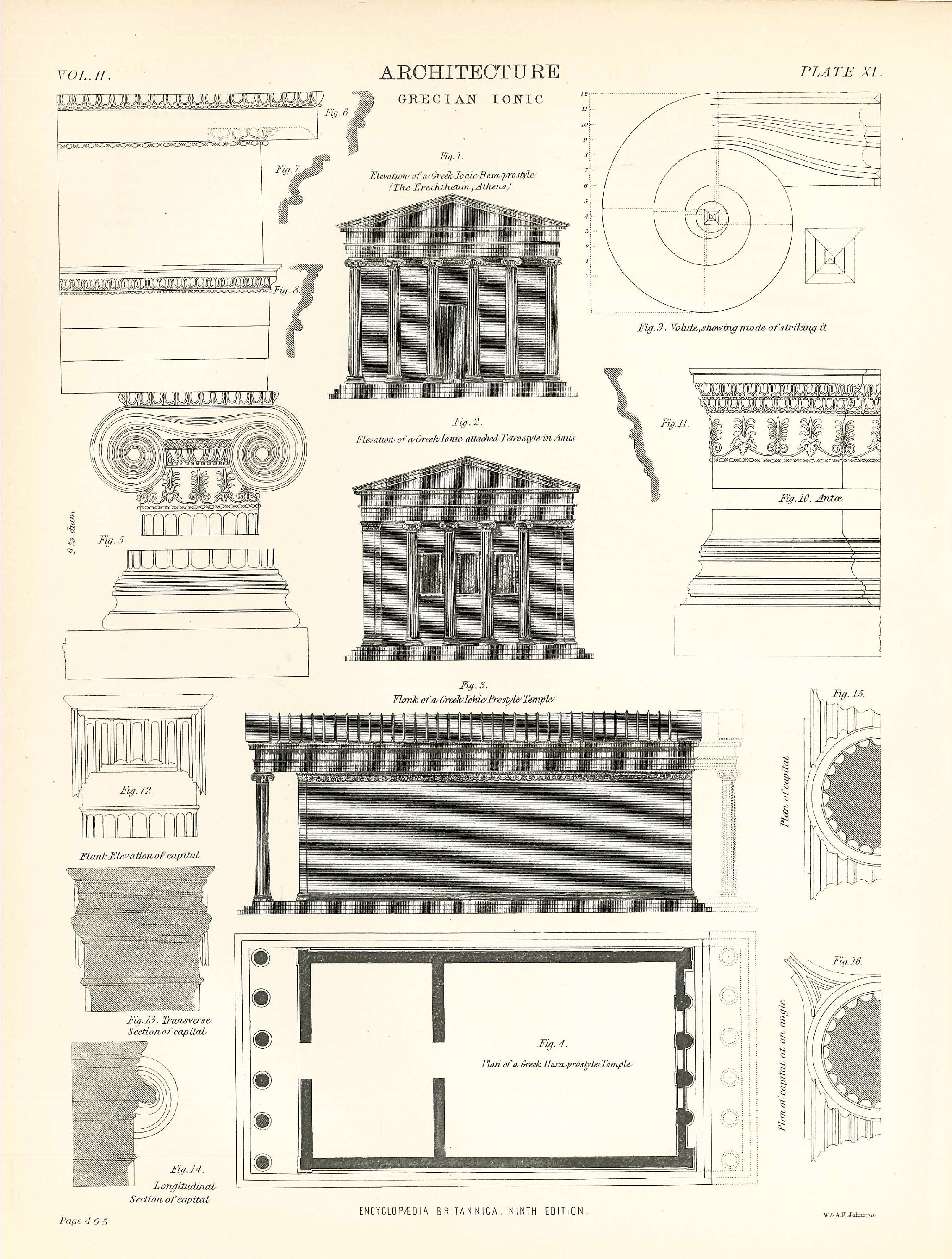 Antique ARCHITECTURE GRECIAN IONIC Temples Rare Print | Etsy