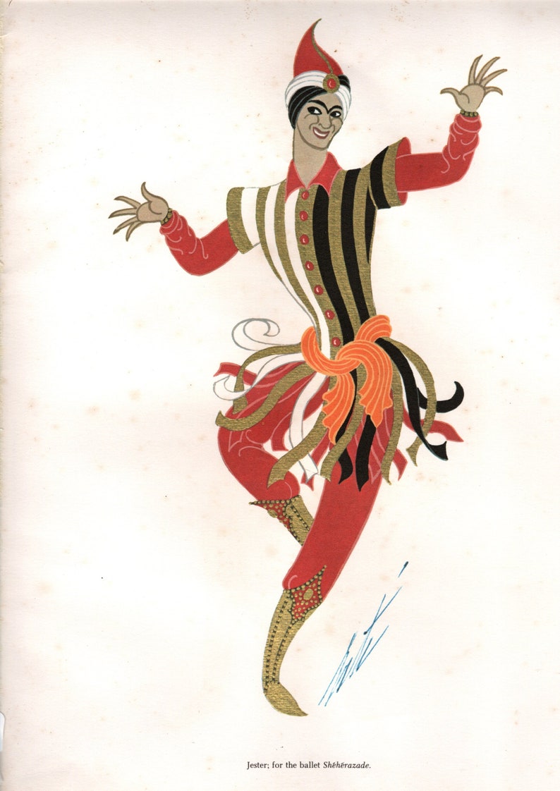 Erté Art Deco Print: Jester Costume Design, Sheherazade Ballet (1979 ...
