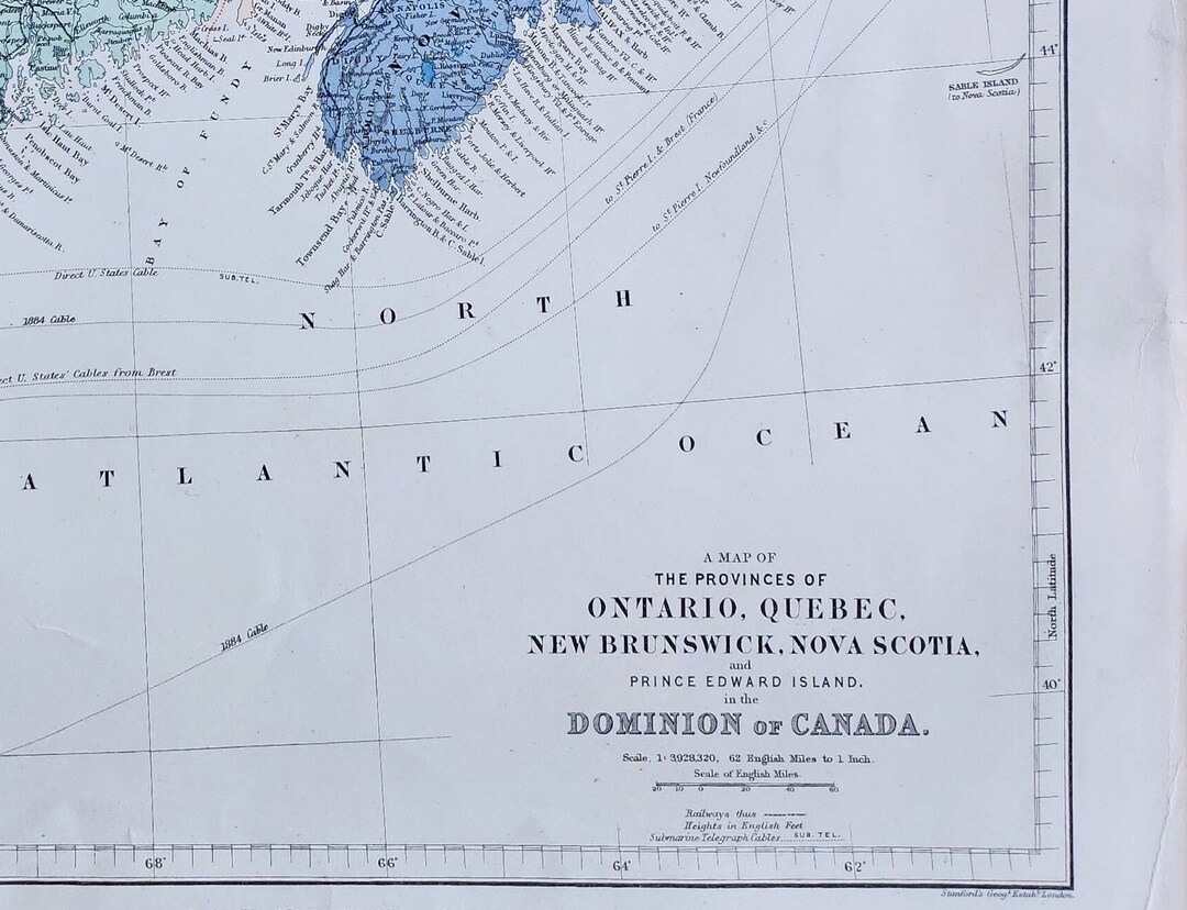 Antique CANADIAN PROVINCES Original 1889 Map - Rare 19th Century Large ...