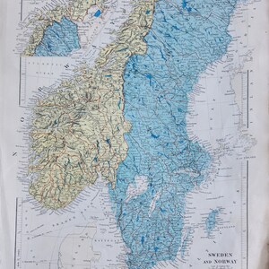 Antique SWEDEN & NORWAY Original 1889 Map - Rare 19th Century Large Map ...
