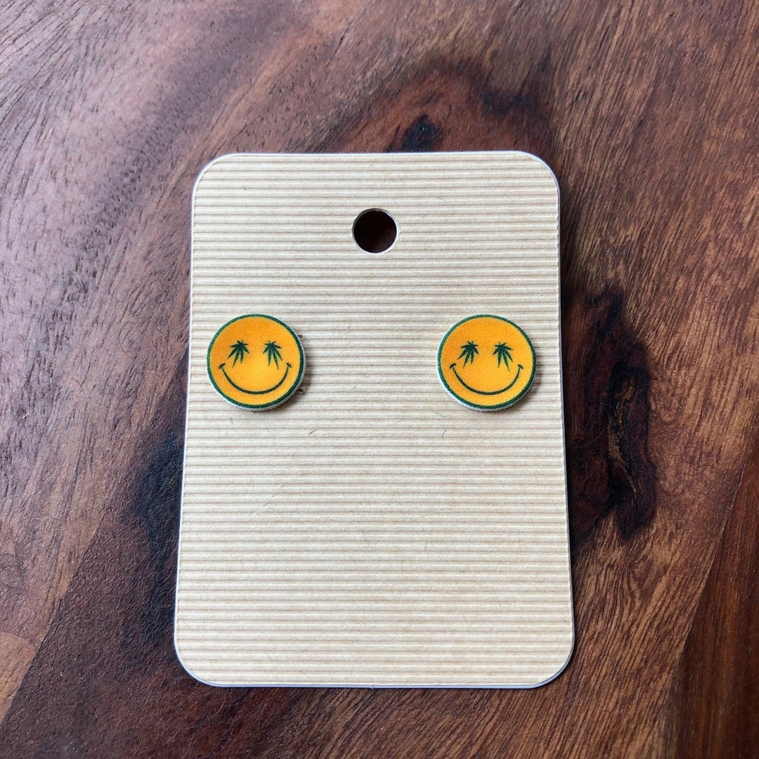 Marijuana Smiley Face Stud Earrings Stoner Smiley Weed Earrings ...