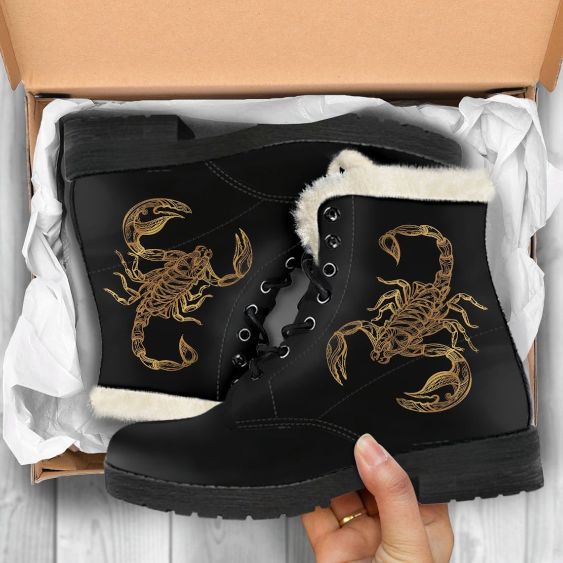 Scorpio Zodiac Faux Fur Boots, Scorpion Art Booties, Scorpion Lover ...