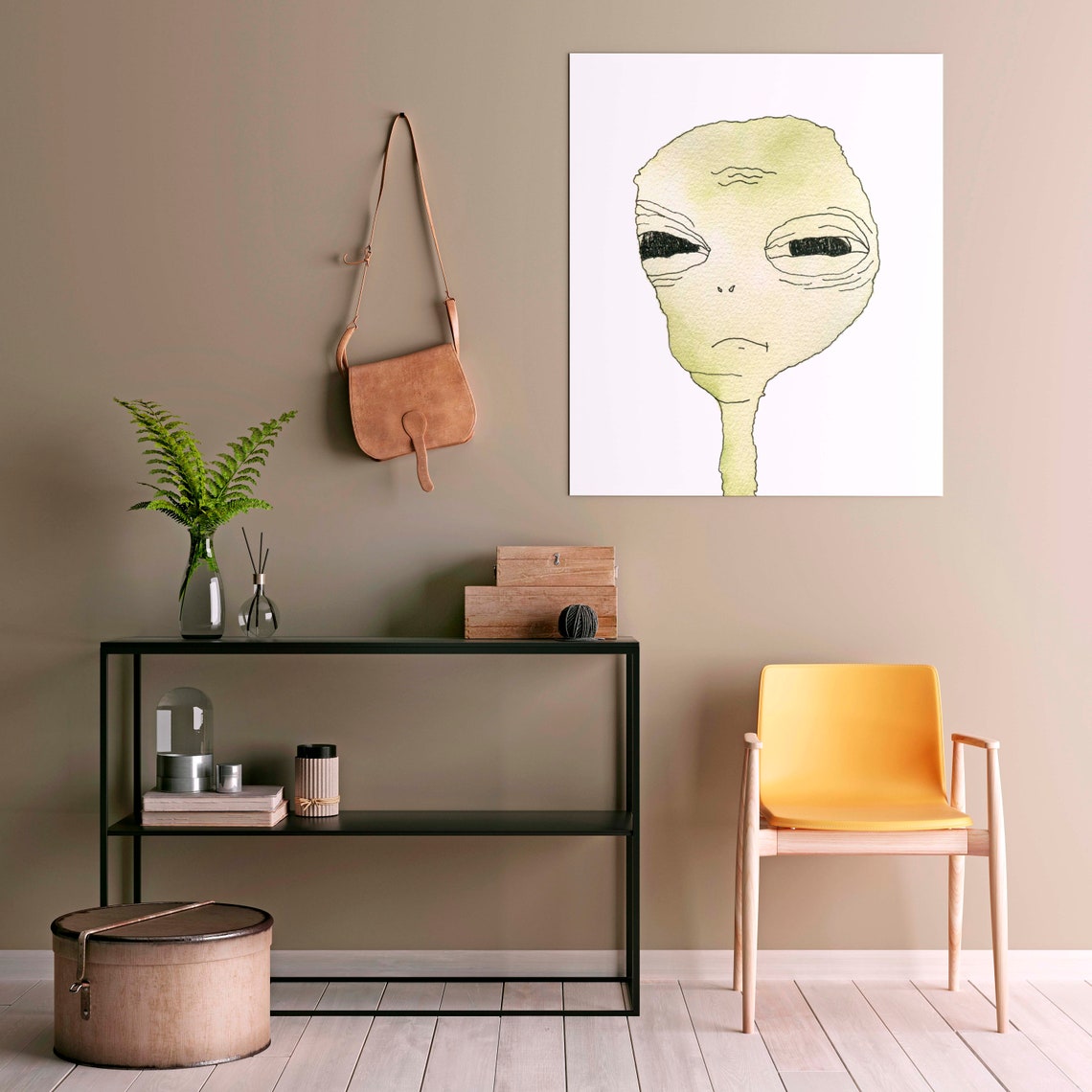 WATERCOLOR Alien Art Print Hand Painted Green Alien Head - Etsy