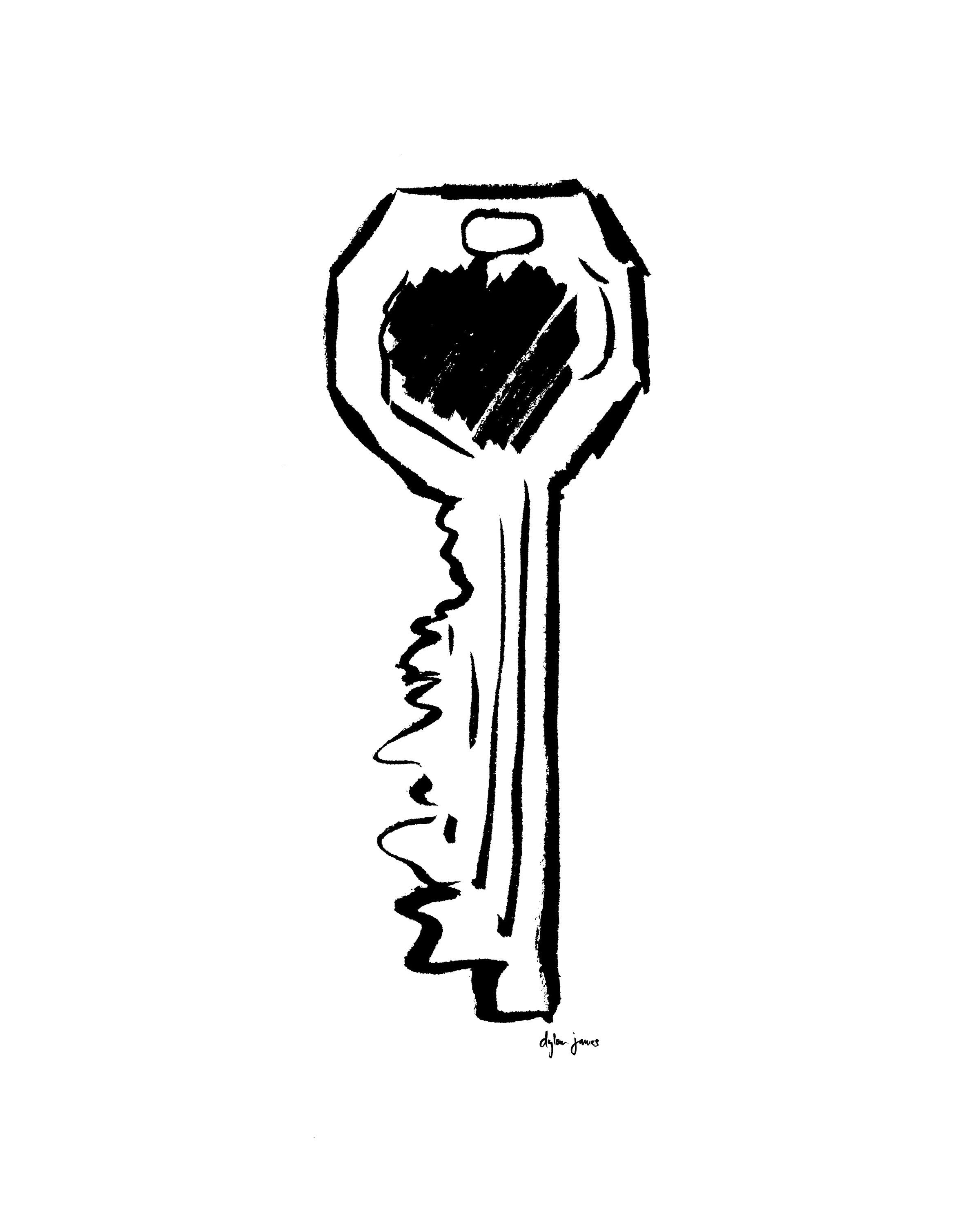Ink Illustration Key Wall Art Black Ink Art Key Print Hand | Etsy