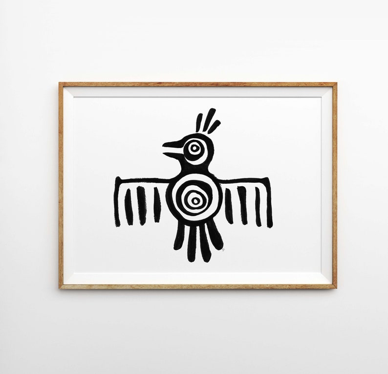 Mayan Eagle Art Print - Hand Painted Minimal Mayan Folk Eagle Printed ...