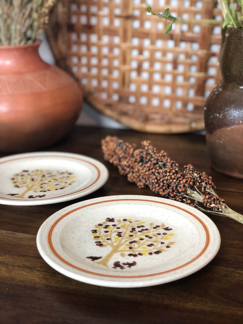 Vintage Stone Plates Set Brown Yellow Orange Hand Painted - Etsy