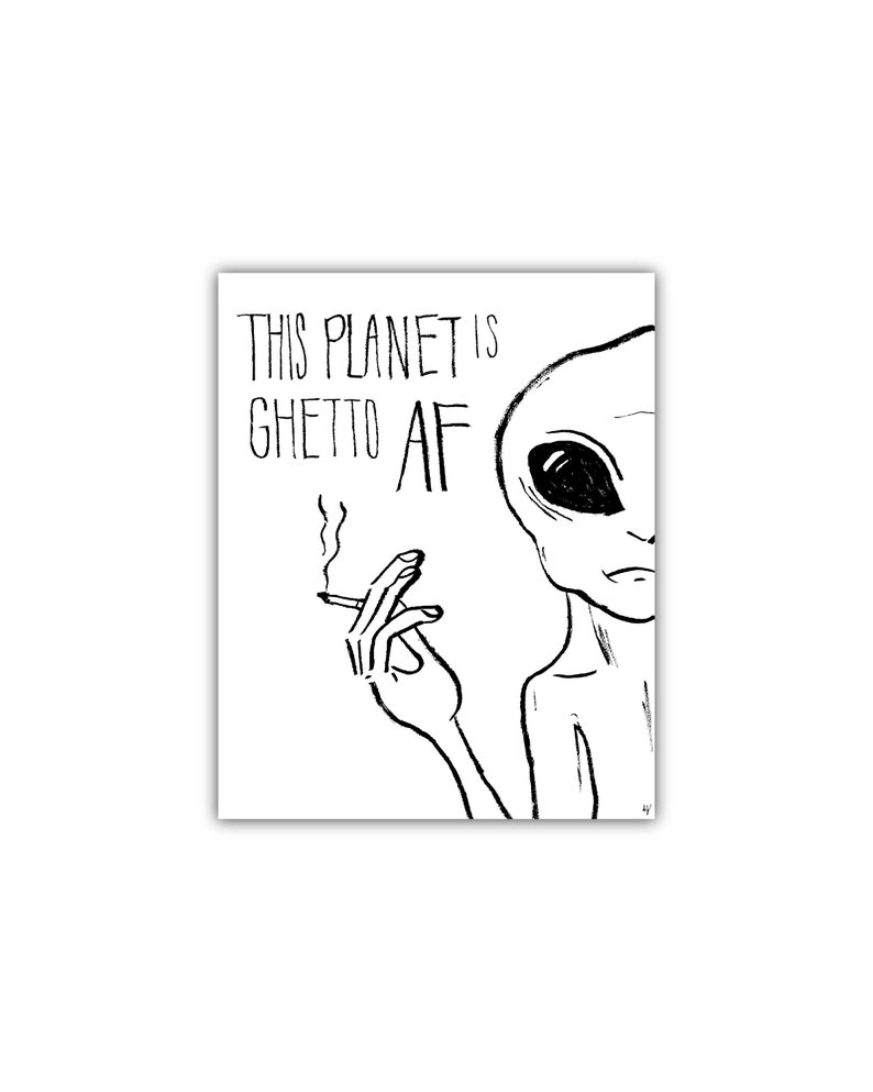 Smoking Alien Fine Art Print Hand Painted Funny Alien Wall | Etsy