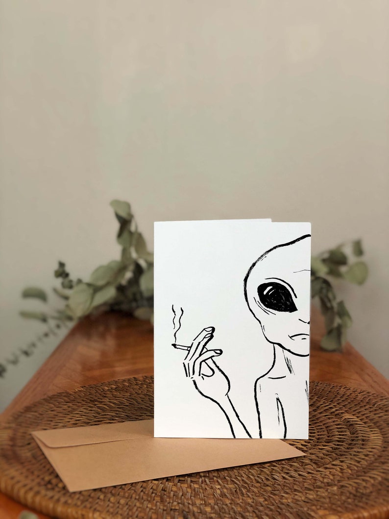 Smoking Alien Art Print Hand Painted Alien Printed on High - Etsy