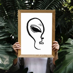 Contour Alien Head Art Print - Hand Painted Alien Printed on Heavy ...