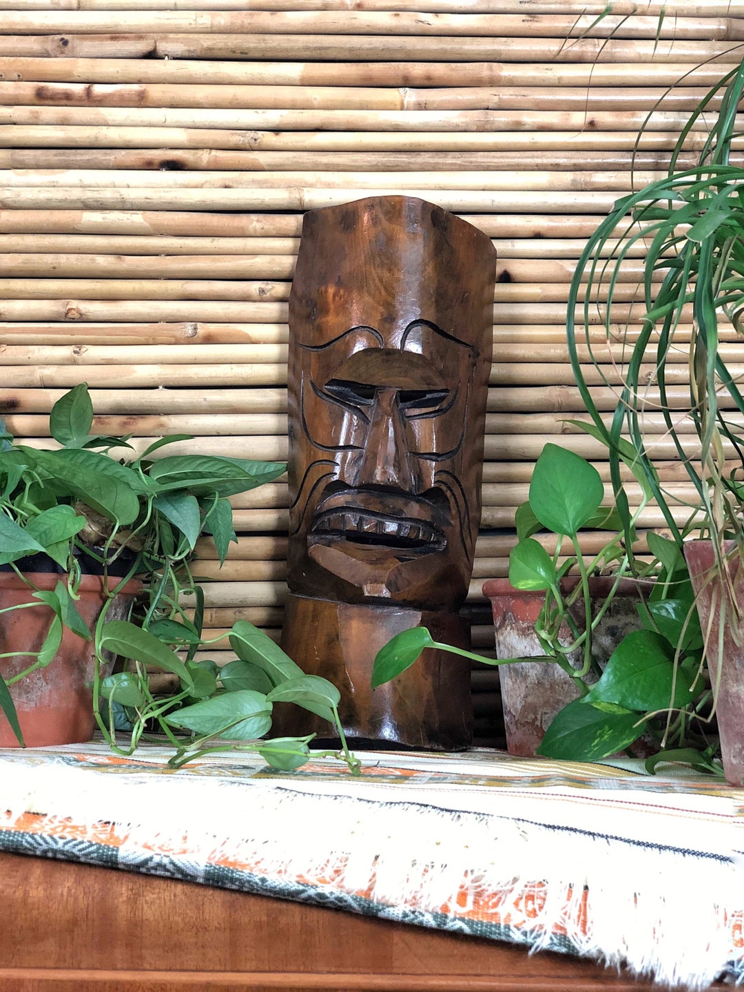 Vintage 1970's Polynesian Tribal Mask - Hand Carved and Stained Wooden ...