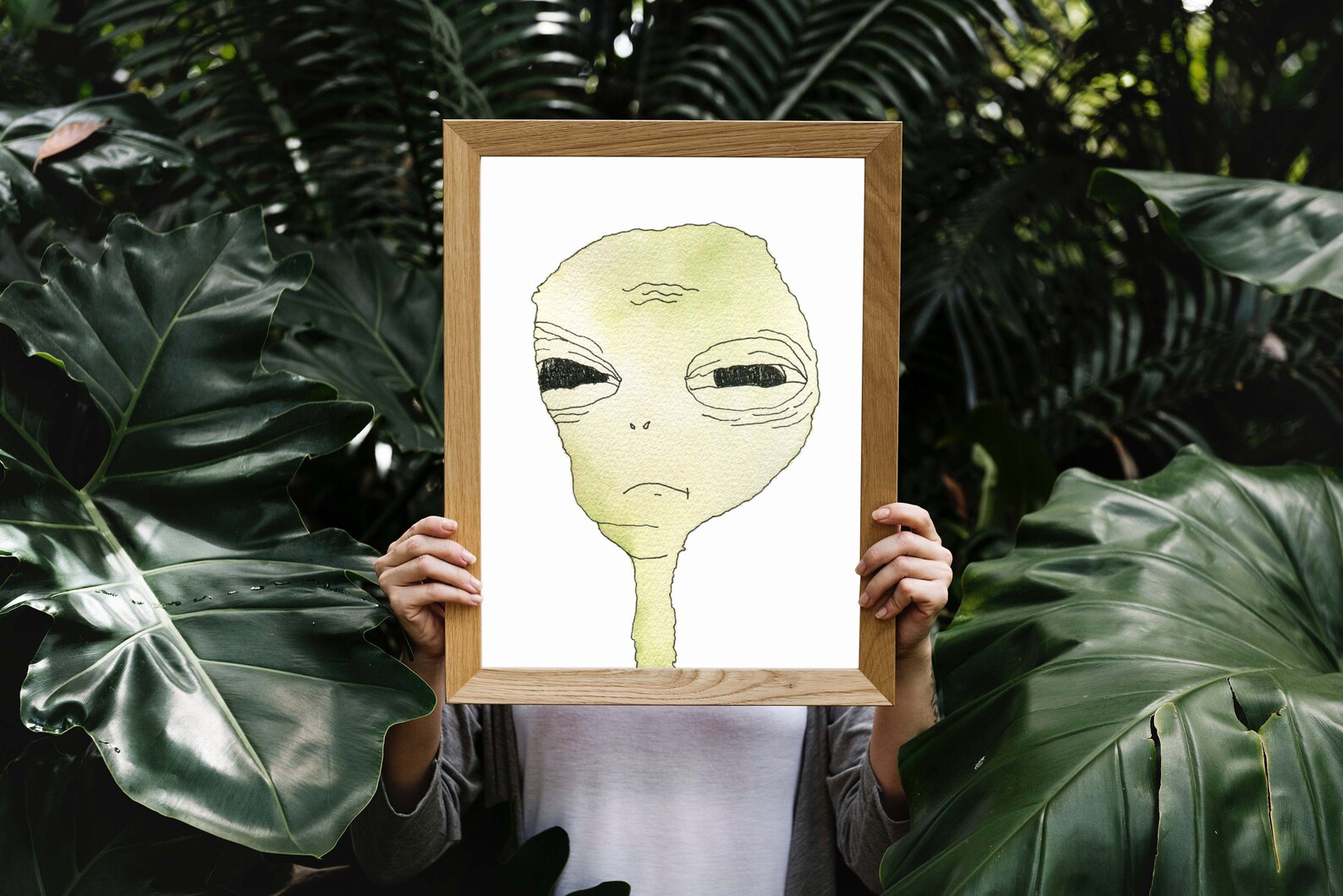 WATERCOLOR Alien Art Print Hand Painted Green Alien Head - Etsy