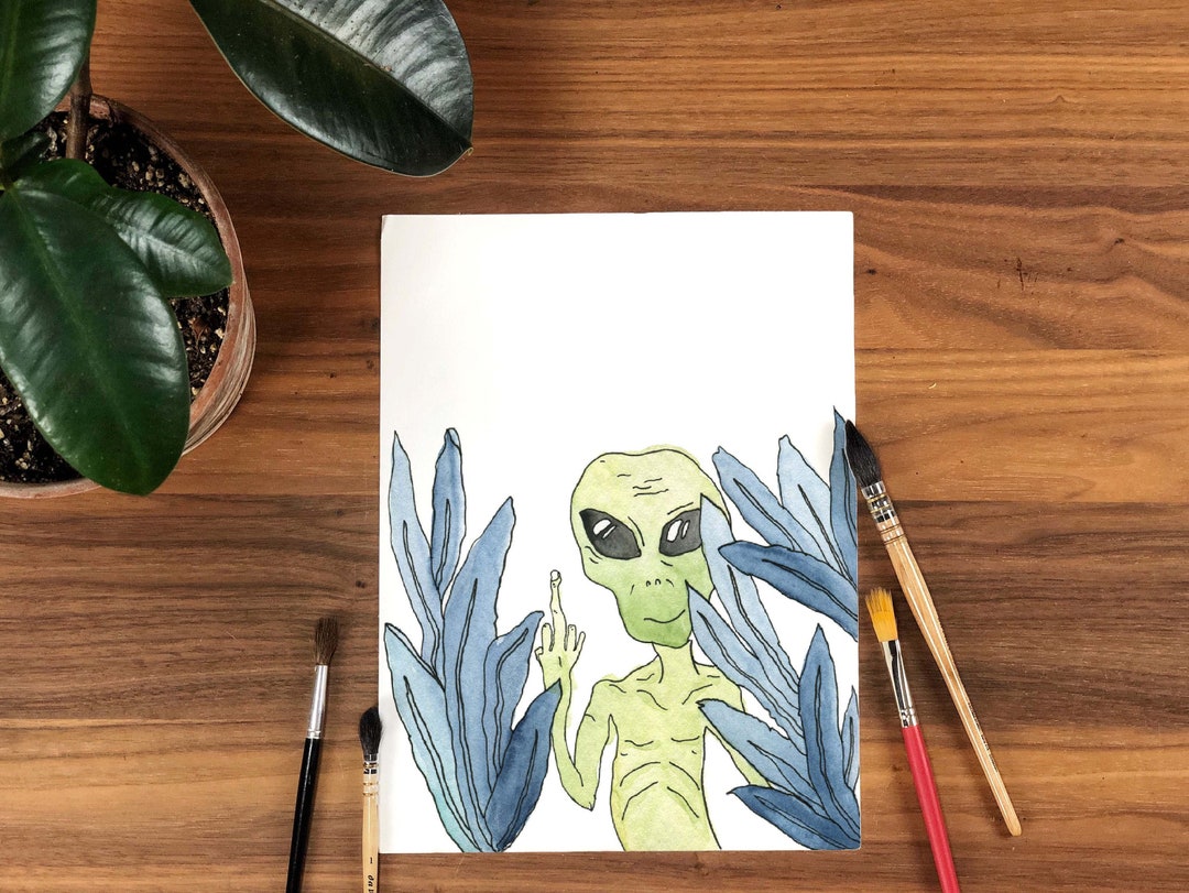 WATERCOLOR Alien Art Print - Hand Painted Tropical Alien Printed on ...