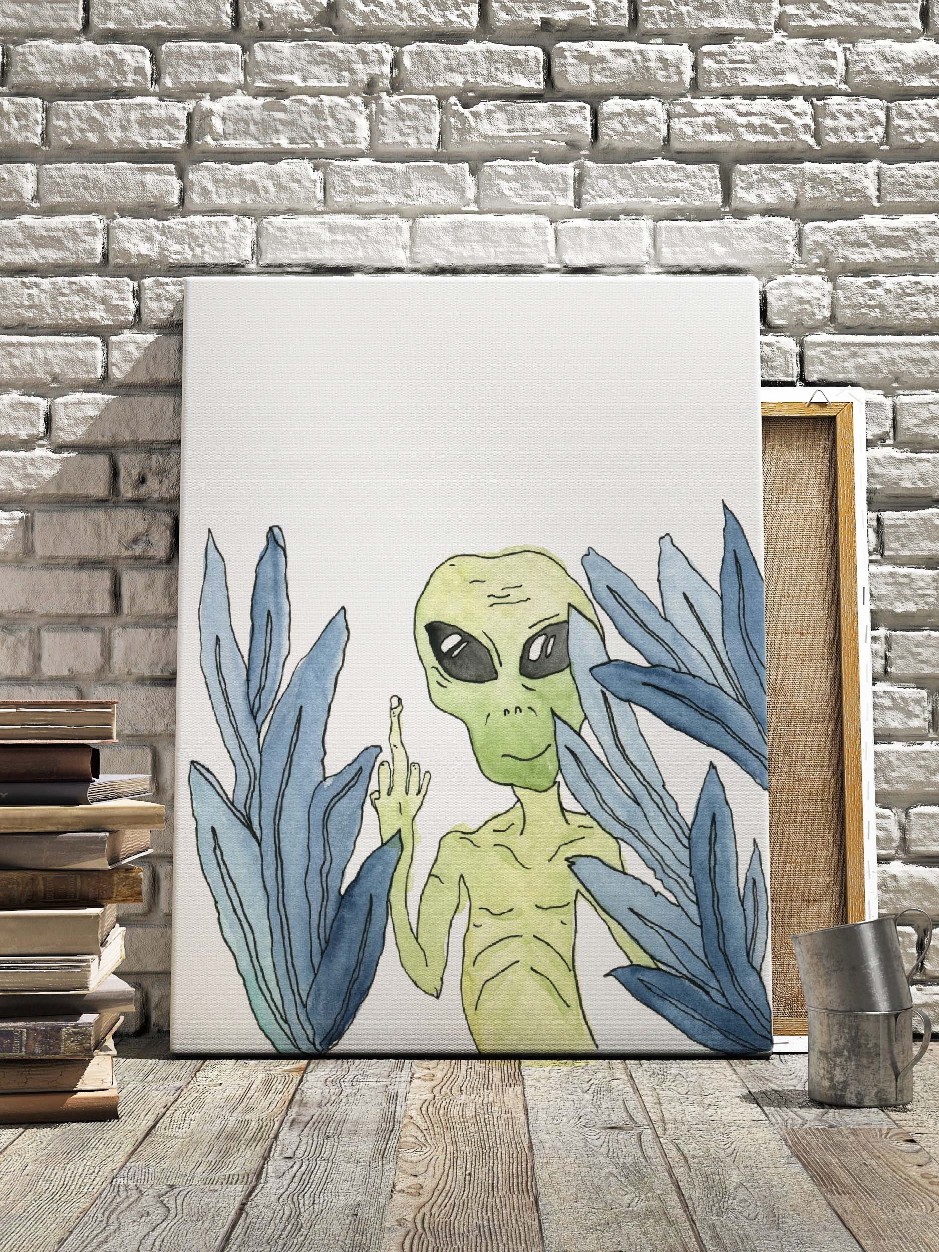 WATERCOLOR Alien Art Print Hand Painted Tropical Alien - Etsy