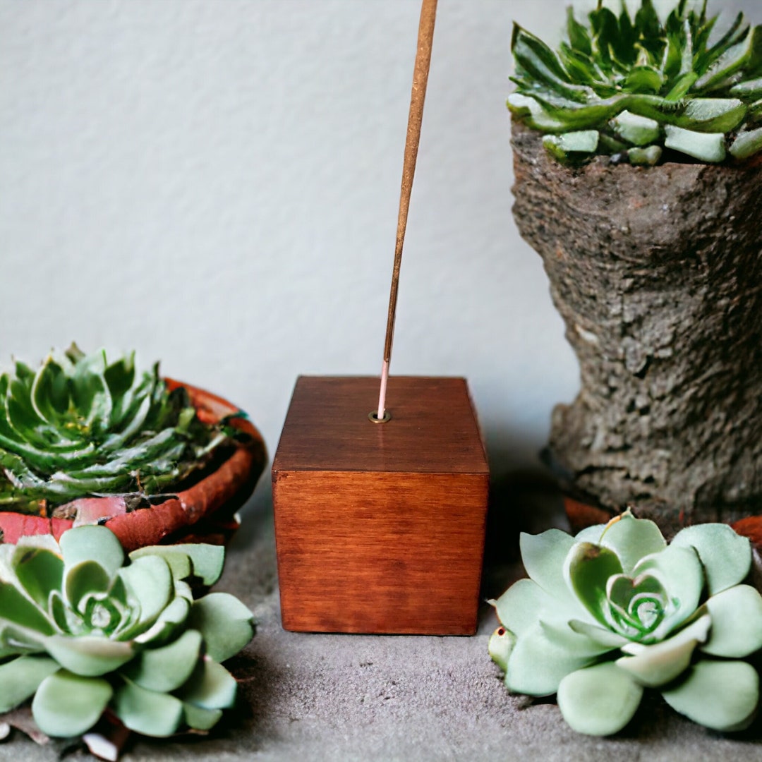 Handcrafted Wooden Cube Incense Holder - Hand Stained 2" Cube Incense ...