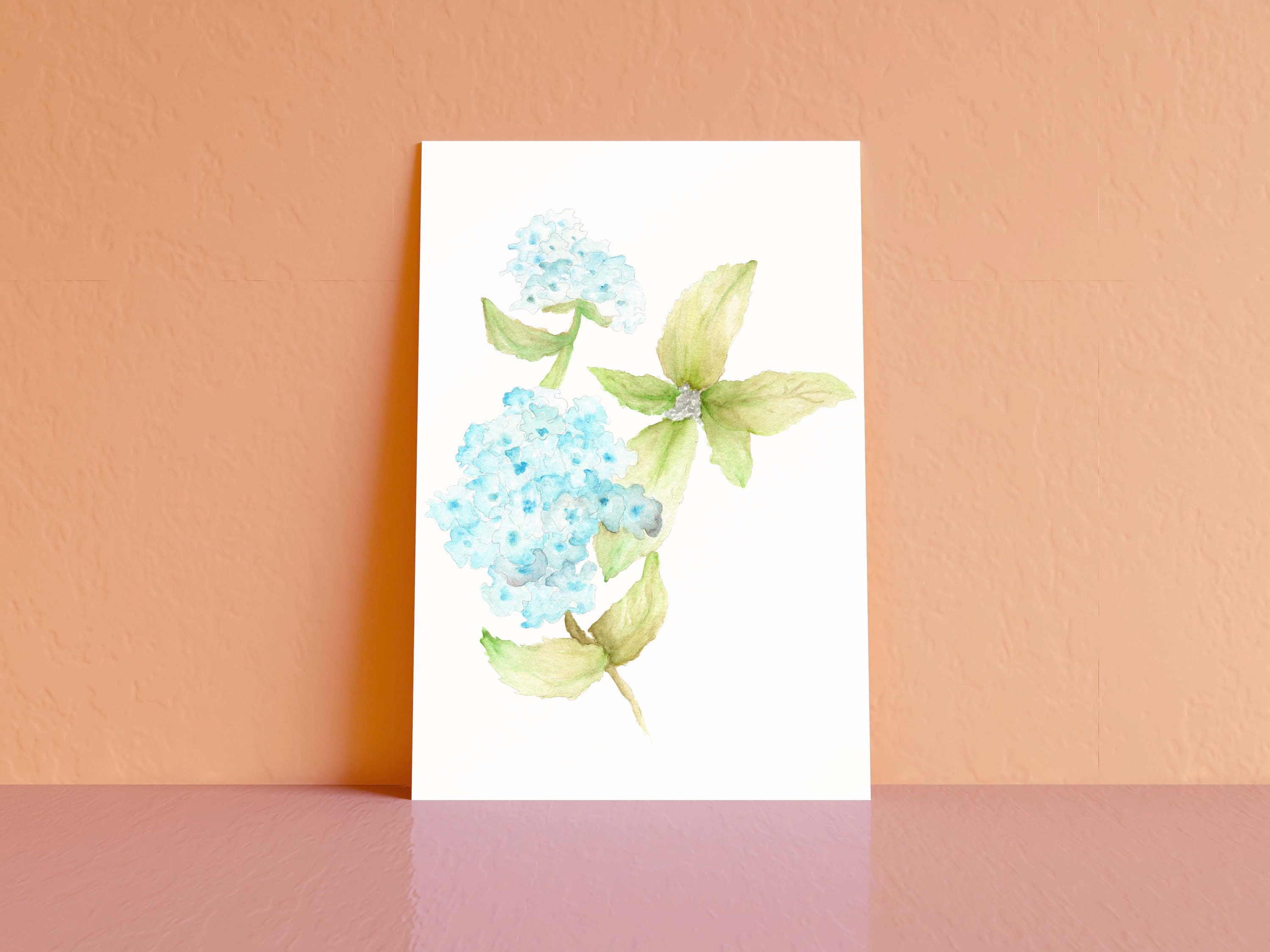 Hand Painted Blue Hydrangea Watercolor Fine Artprinted on - Etsy