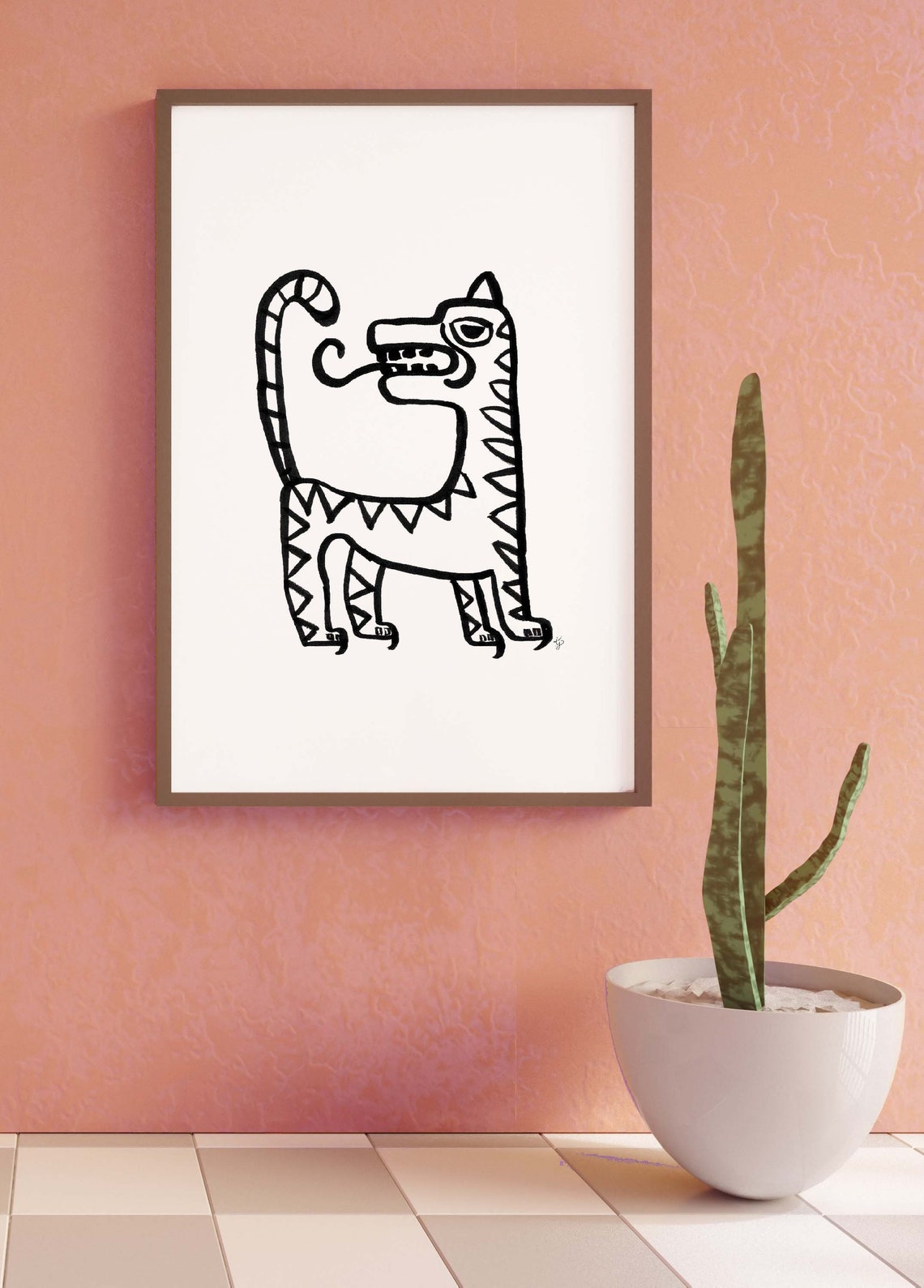 Mayan Tiger Art Print - Hand Painted Minimal Mayan Folk Art Printed on ...