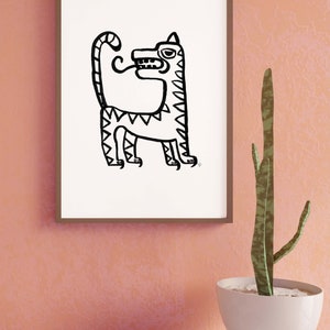 Mayan Tiger Art Print - Hand Painted Minimal Mayan Folk Art Printed on ...