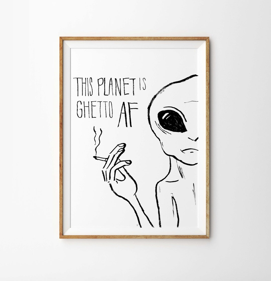 Smoking Alien Fine Art Print - Hand Painted Funny Alien Wall Art ...