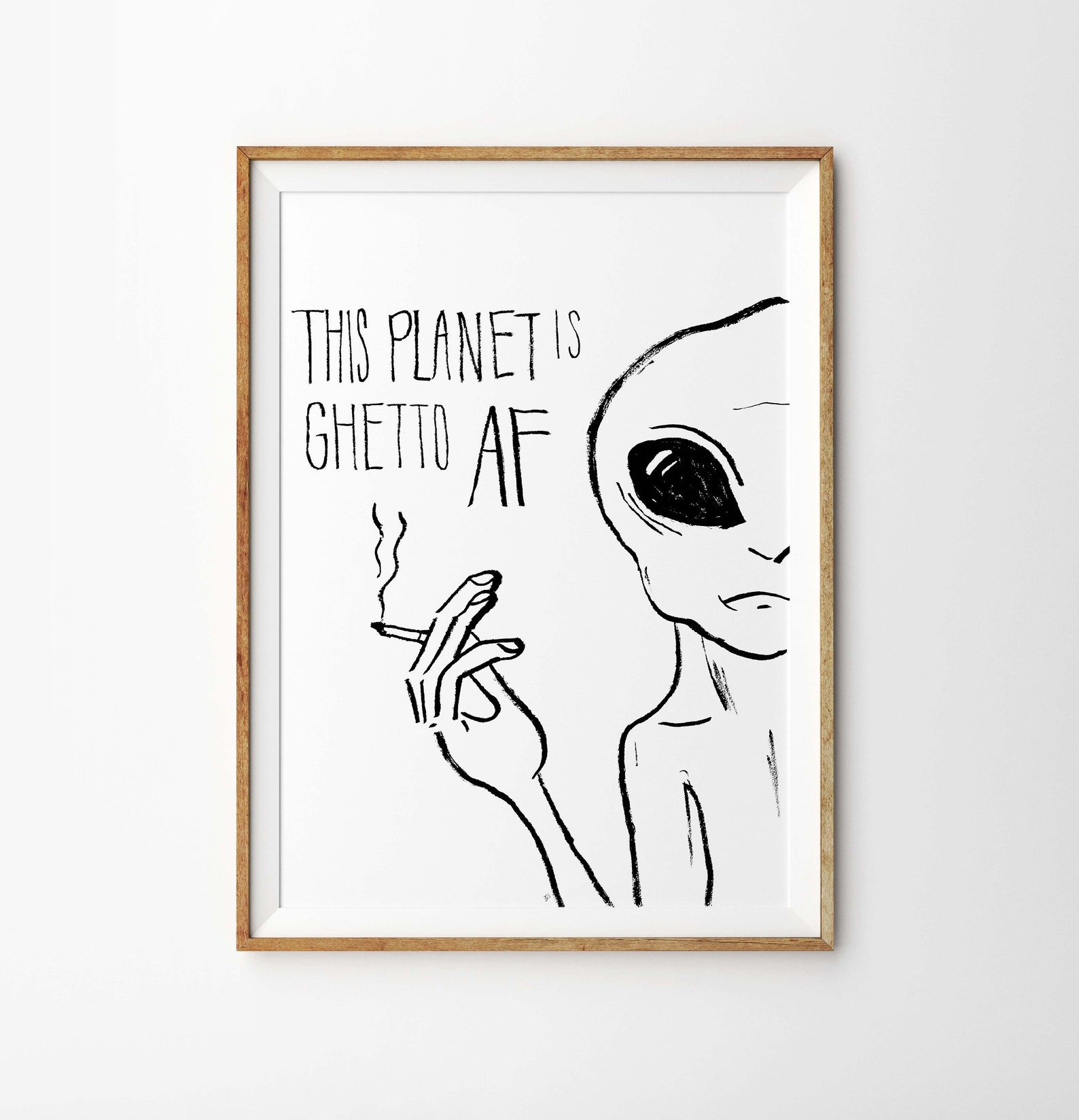 Smoking Alien Fine Art Print Hand Painted Funny Alien Wall - Etsy