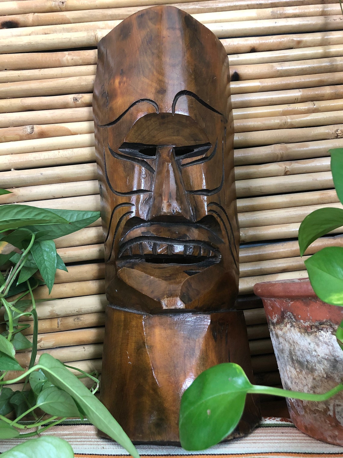 Vintage 1970's Polynesian Tribal Mask - Hand Carved and Stained Wooden ...