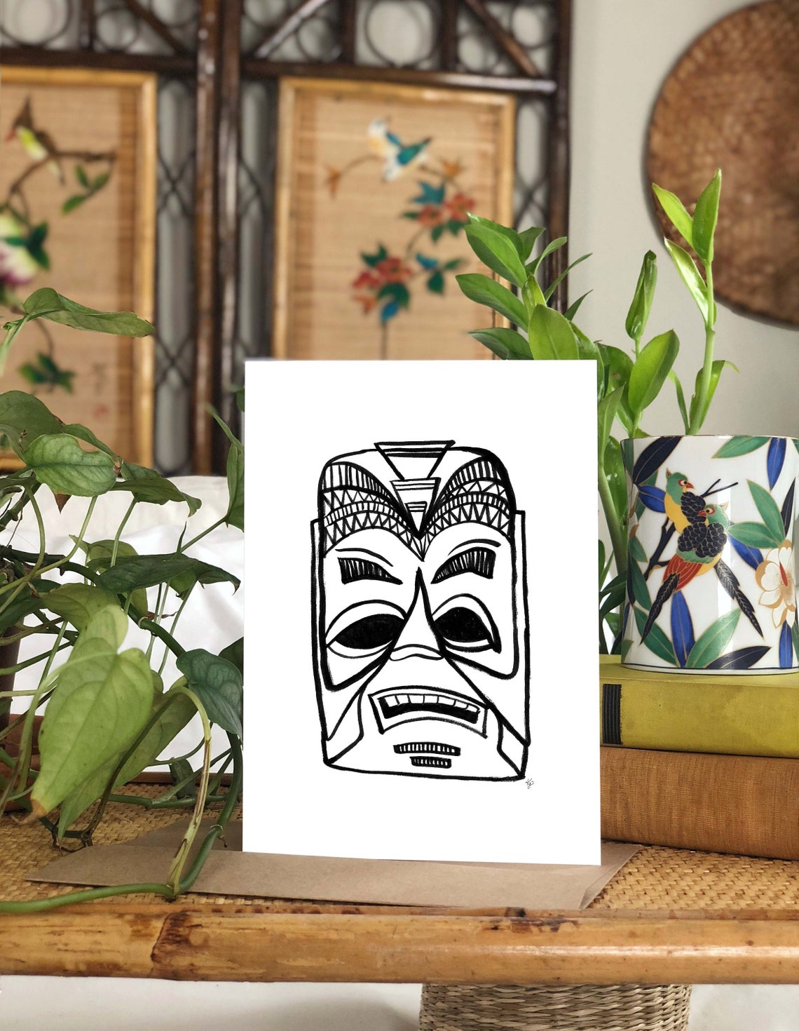 Polynesian Tiki Mask Art Print Hand Painted Tiki Wall Art | Etsy