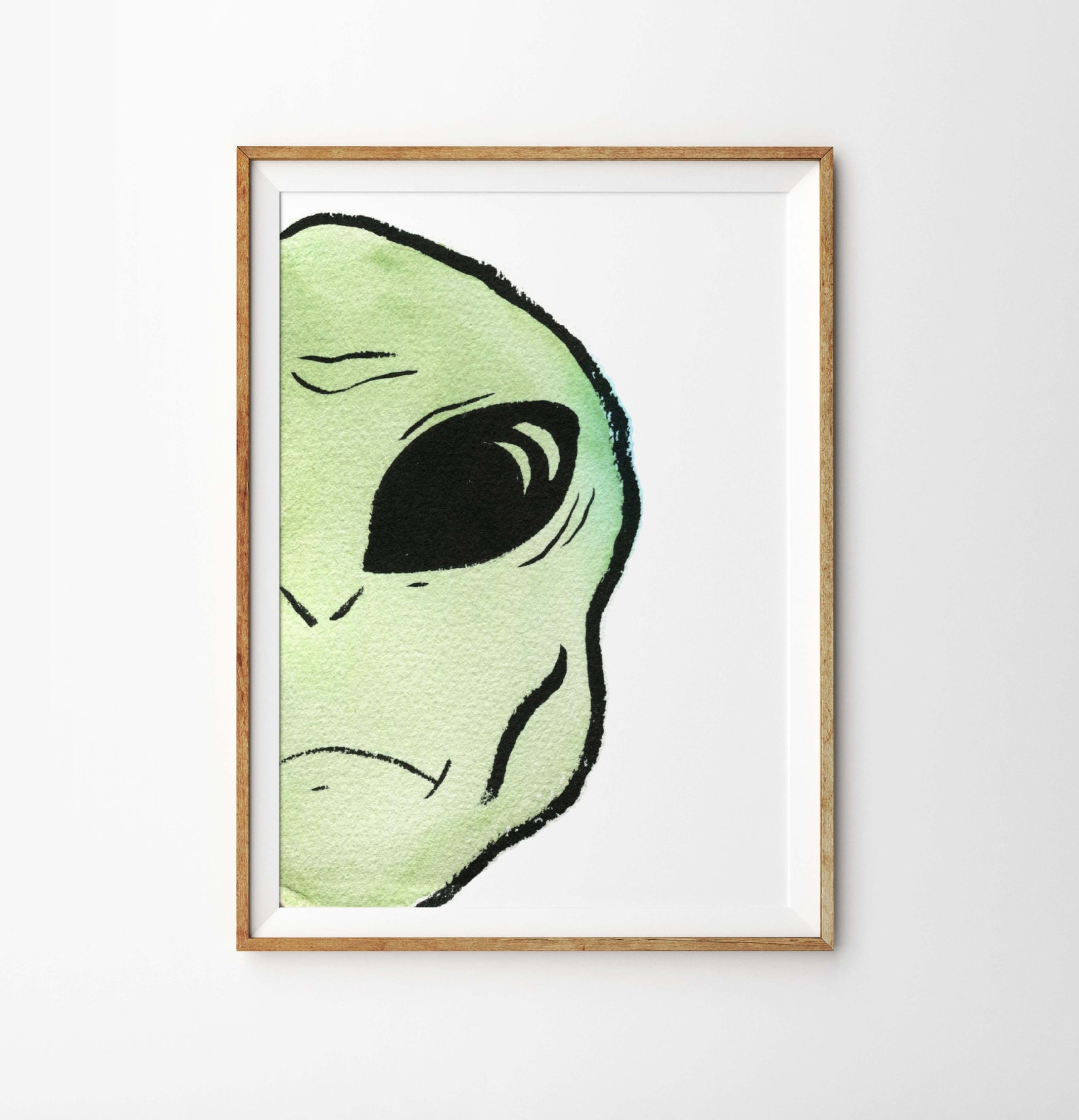 WATERCOLOR Alien Art Print Hand Painted Green Alien Printed - Etsy