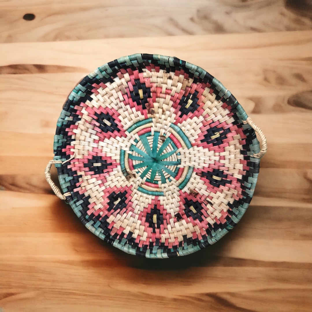 Vintage Handwoven Mayan Basket Tray - Mayan Wall Basket 16.5x16.5 ...