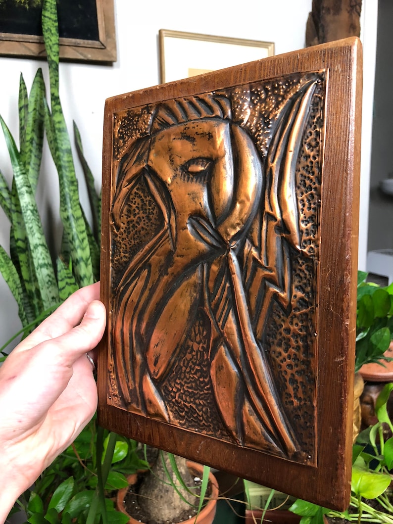 1970s Copper Relief Vintage Tropical Bird Art One of a | Etsy