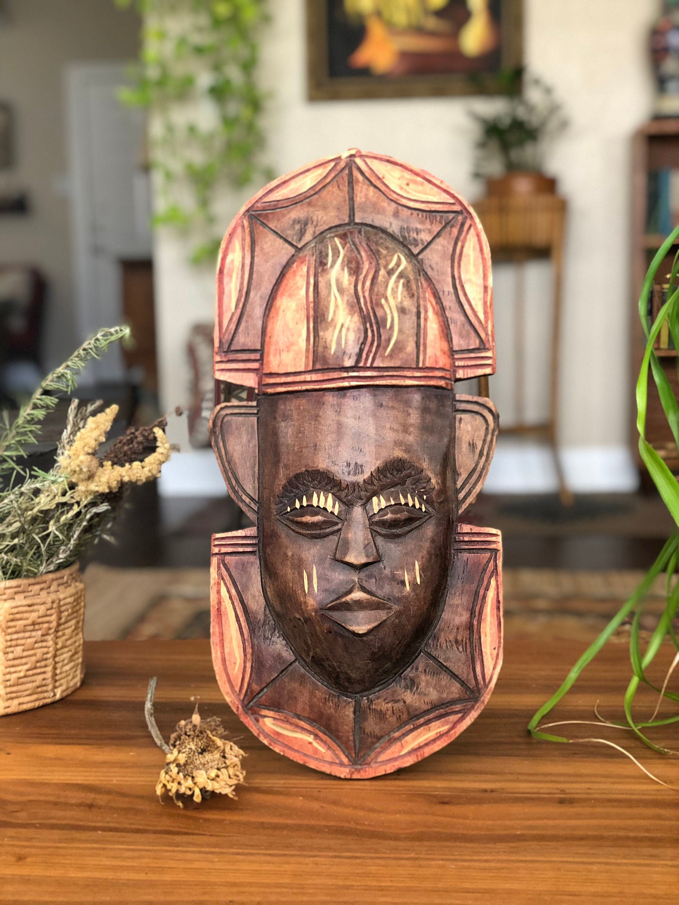 Vintage Hand Carved African Mask Beautifully Carved and - Etsy