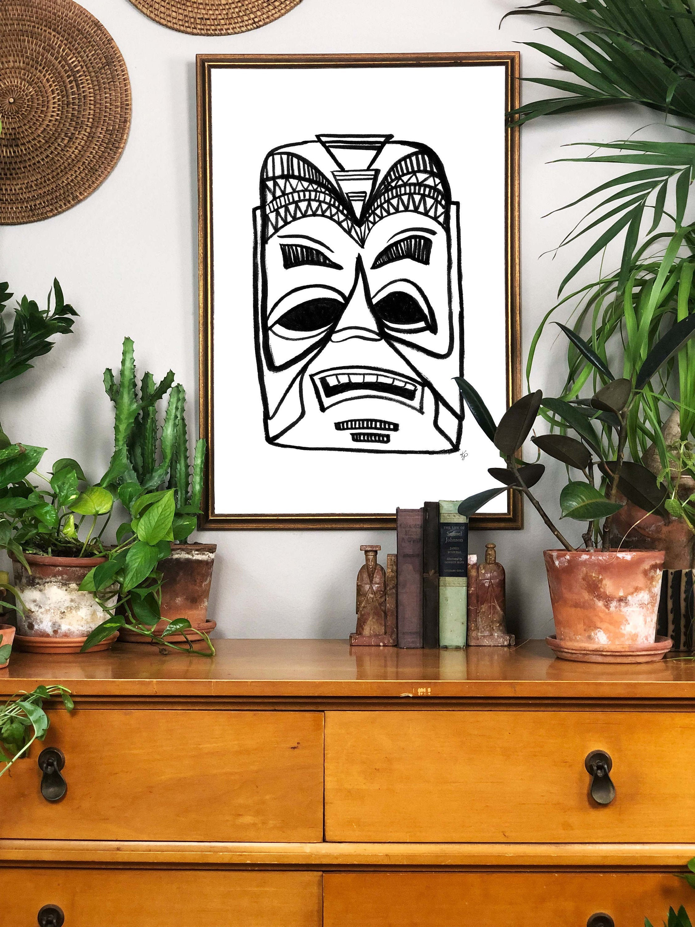 Polynesian Tiki Mask Art Print Hand Painted Tiki Wall Art | Etsy