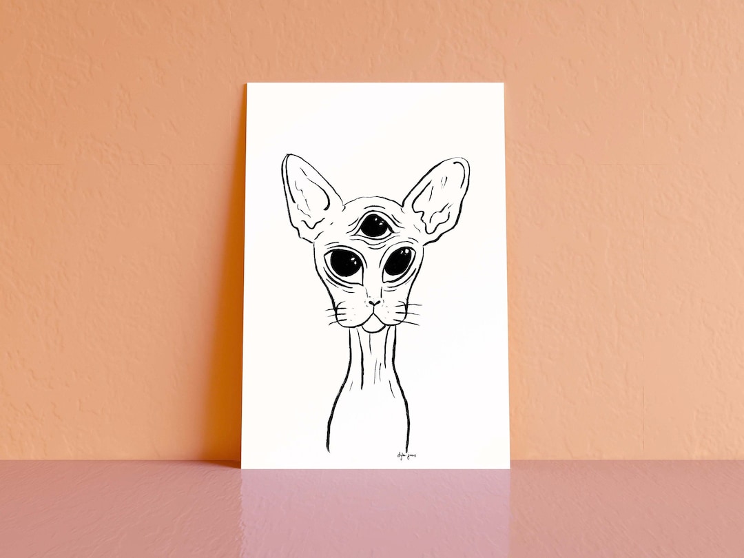 All Seeing Cat Art Print - All Seeing Eye Wall Art - Hand Painted Third ...