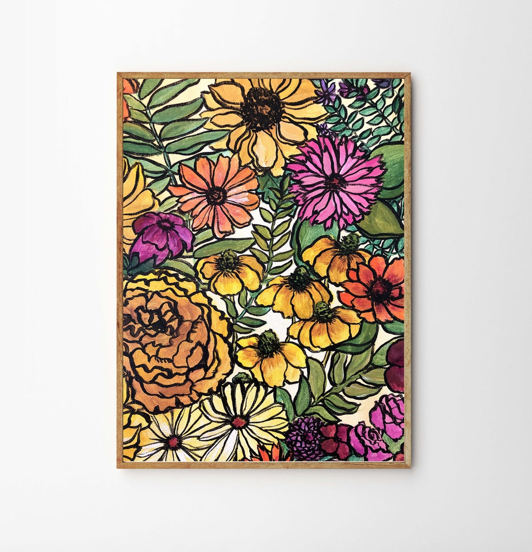 Garden Flowers Art Print by Kate Yarter - Hand Painted Acrylic Flowers ...