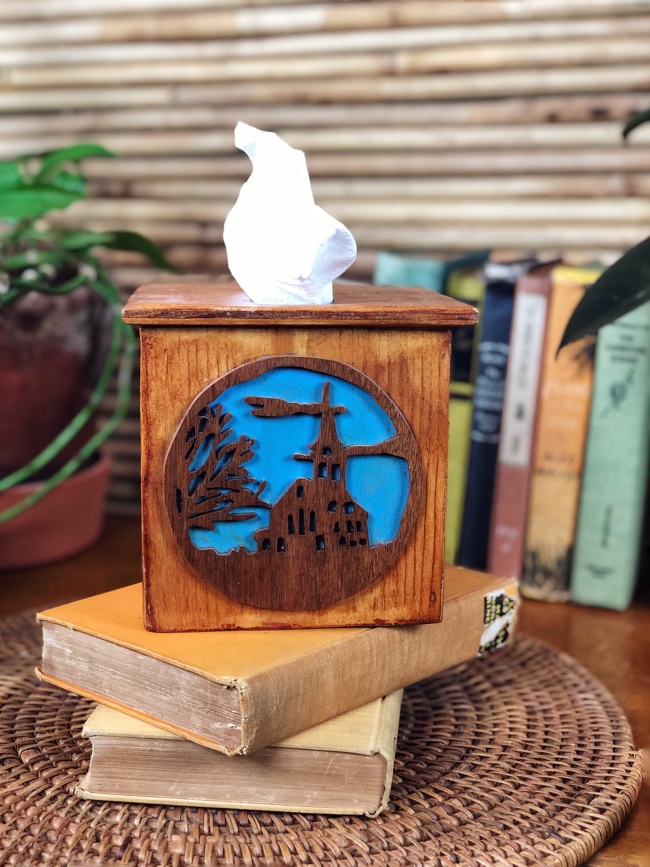 Vintage Wooden Tissue Box - Hand Carved Wooden Box or Plant Stand With ...