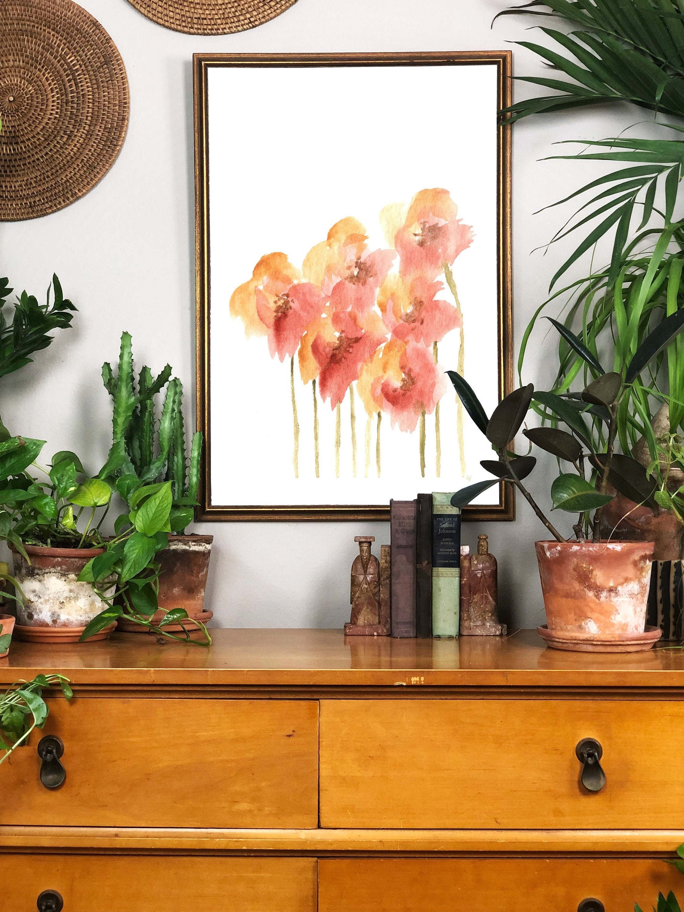 Hand Painted Flowers, Beautifully Printed Flower Painting, Flower Wall ...